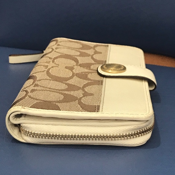 Coach | Bags | Coach Browncream Signature Canvasleather Wallet | Poshmark